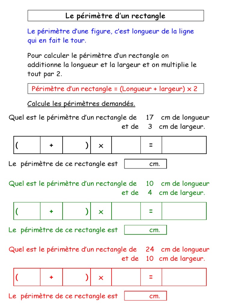 Calcul du périmètre d'un rectangle | PDF | Longueur | Rectangle