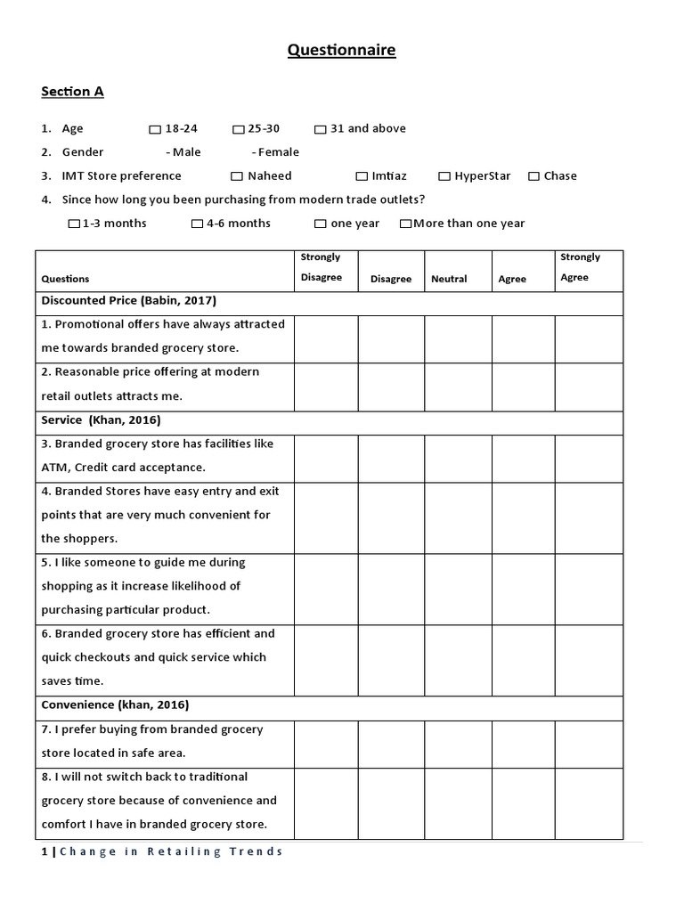 Grocery Store Survey Questionnaire | PDF | Business