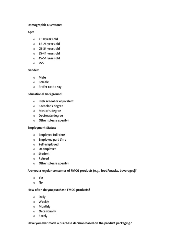 Questionnaire For Packaging | PDF | Brand | Behavior