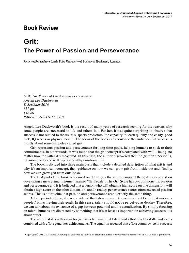 Grit - The Power of Passion and Perseverance | PDF | Grit (Personality ...