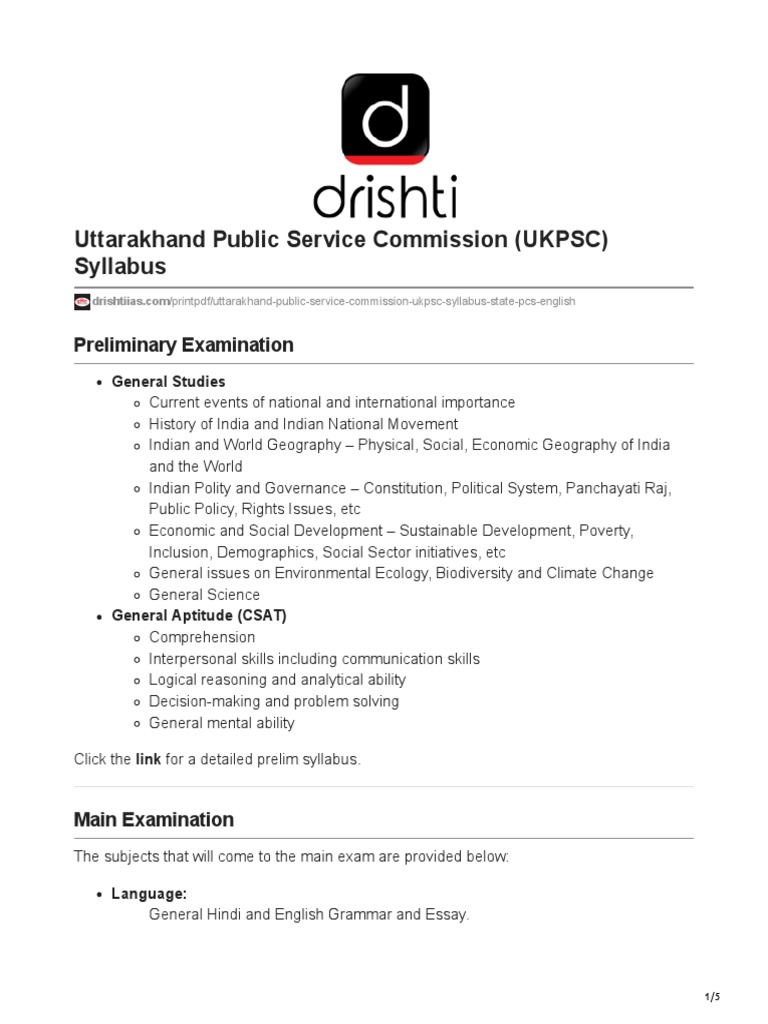 Uttarakhand Public Service Commission Ukpsc Syllabus State Pcs English ...