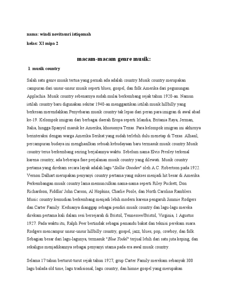 Sejarah dan Ciri Musik Country | PDF