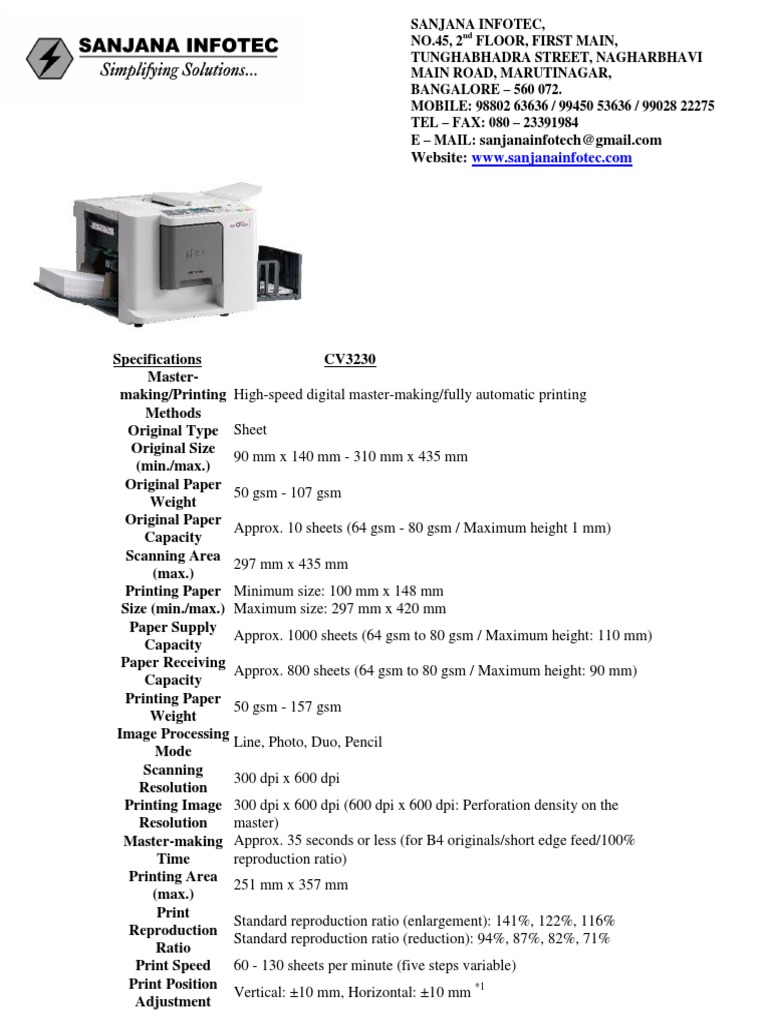 Digital Duplicator Riso CV 3230 | PDF