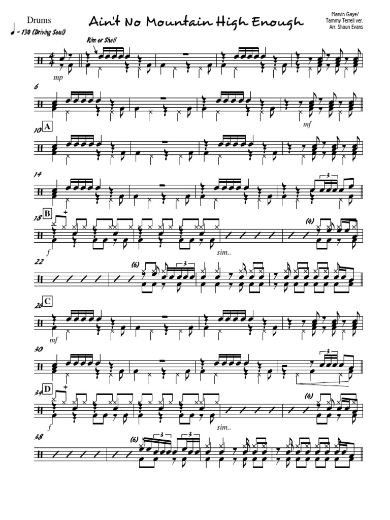 Aint No Mountain High Enough Drums | PDF | American Songs | African American Music