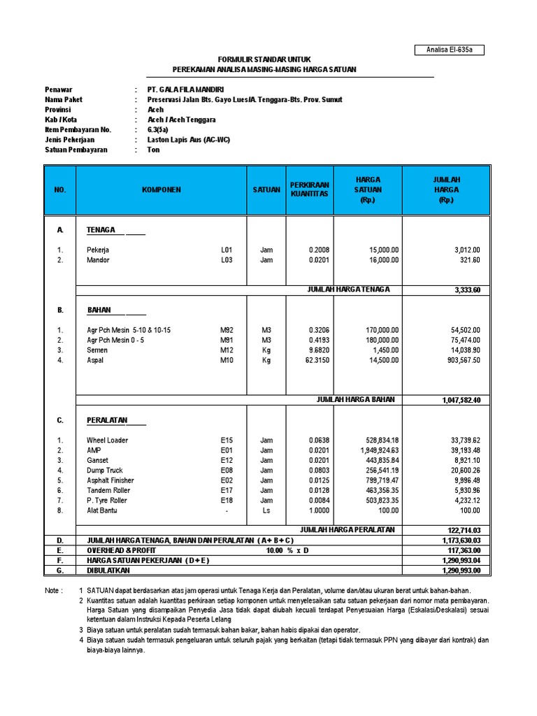 Analisa 6.3 (5b) Laston Lapis Aus Modifikasi (AC-WC) | PDF