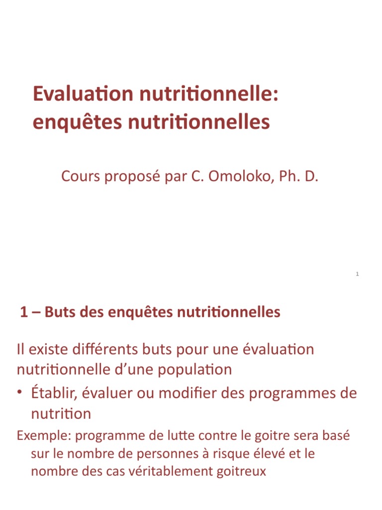 Evaluation Nutritionnelle Udm Istma | PDF | Nutrition | Régime et nutrition