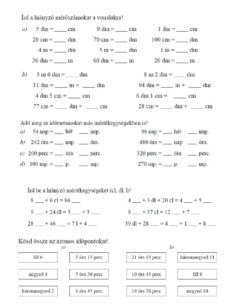 Mértékegység Átváltás - Feladatok | PDF