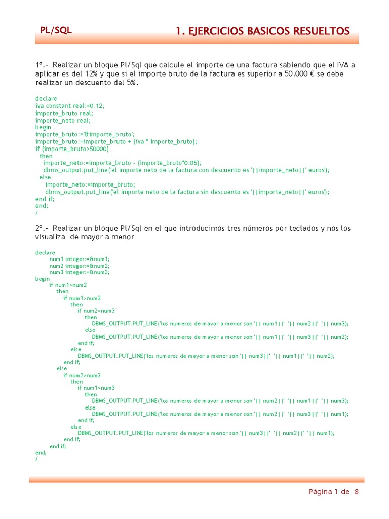 Ii Parte PL SQL 1 Caracteristicas Resueltos | PDF | Pl / Sql | División (Matemáticas)