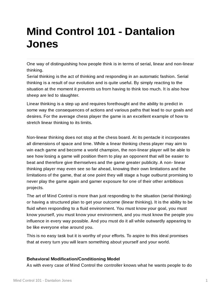 Mind Control 101 - Dantalion Jones | PDF