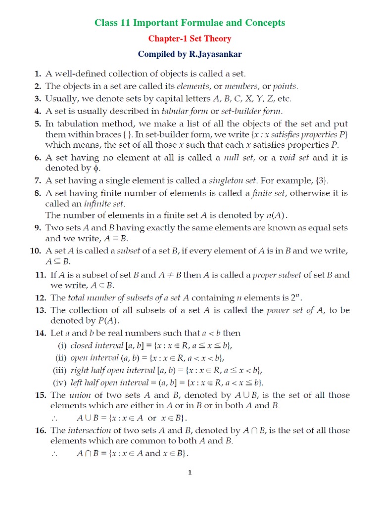 All Formulas For Grade 11 CBSE Mathematics | PDF