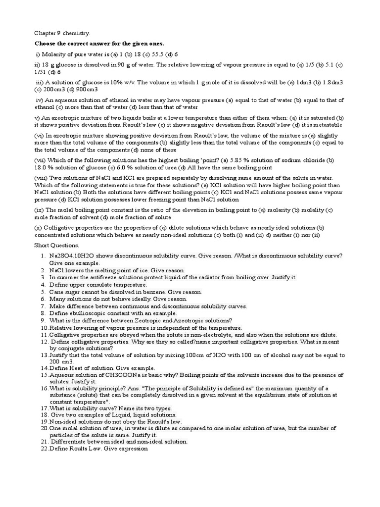 Chapter 9 Chemistry | PDF | Solubility | Quantity