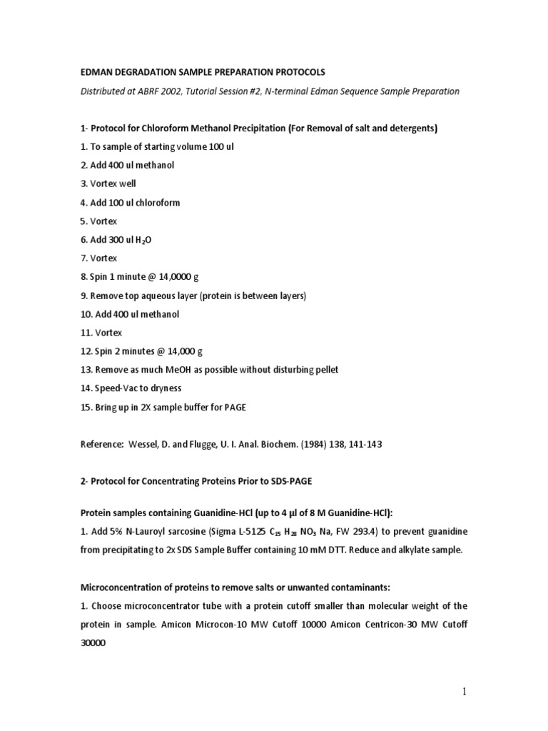 Helpful Edman Degradation Sample Preparation Protocols | PDF ...
