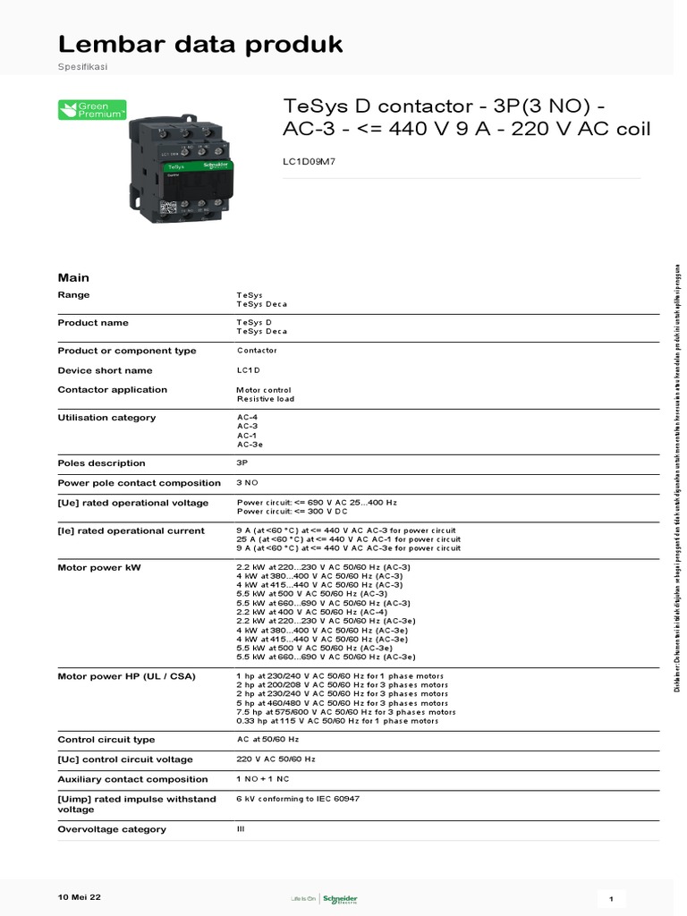 TeSys D Contactor Specs | PDF | Alternating Current | Electricity