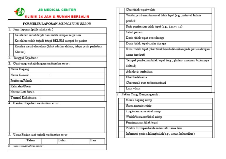 Formulir Laporan Medication Error Pdf