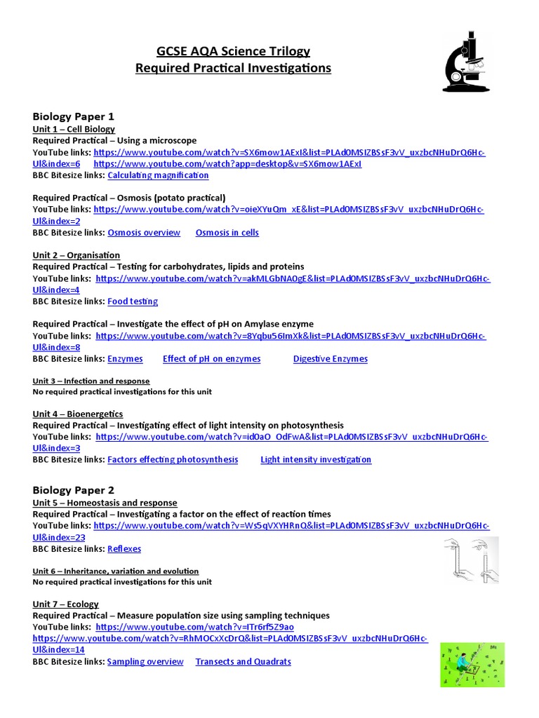 GCSE AQA Biology Required Practicals | PDF | Chemistry | Biology