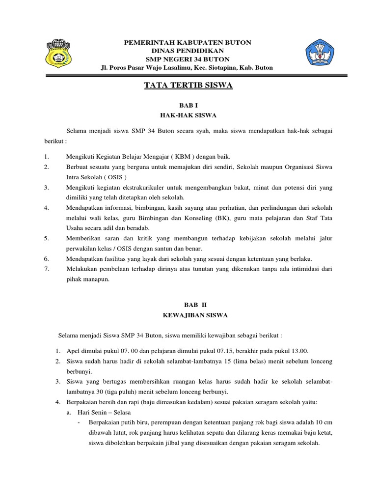 Tata Tertib Siswa SMP 34 Buton | PDF | Kesehatan Holistik | Gaya Hidup