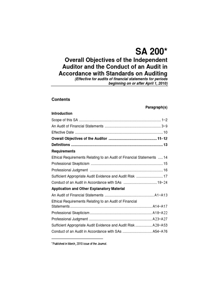 SA 200: Auditor Objectives and Conduct | PDF | Financial Audit | Audit