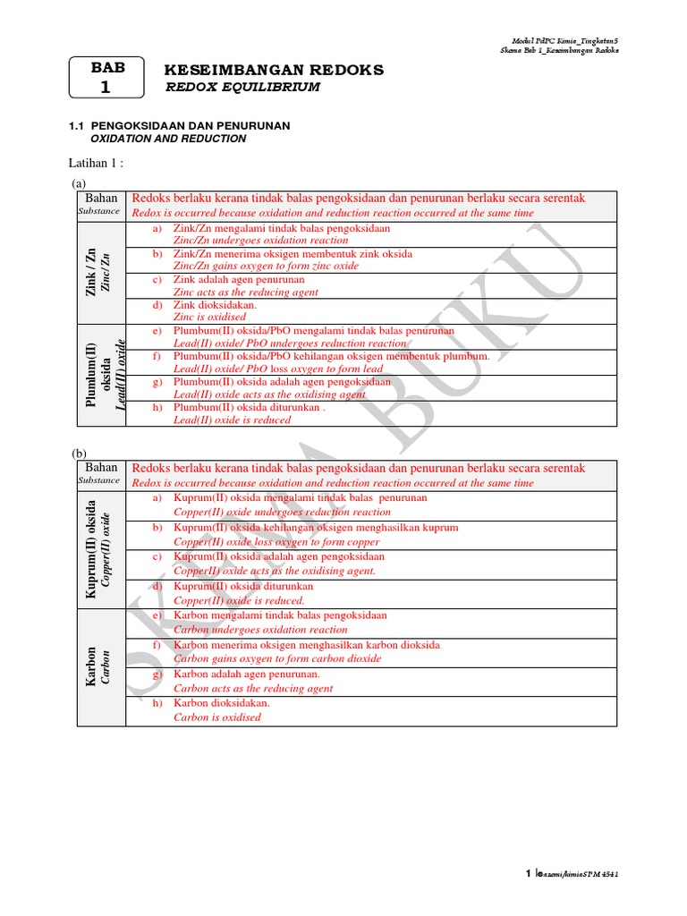 2023 Skema Bab1 Keseimbangan Redoks Kssm2 | PDF | Redox | Chlorine