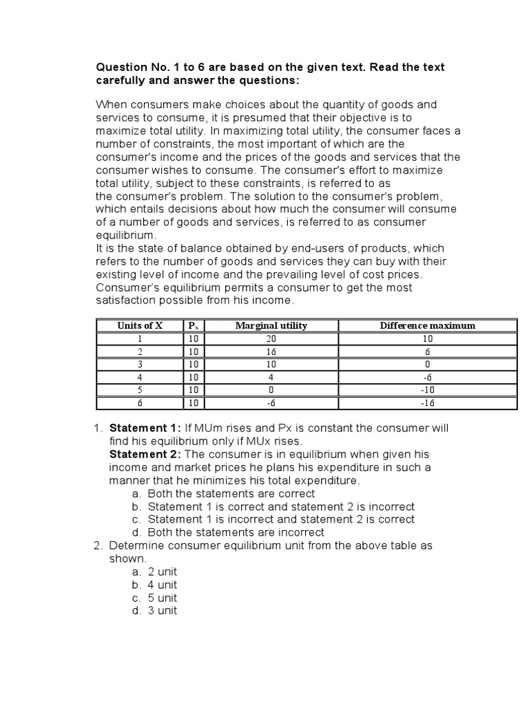 Marginal Utility Questions | PDF