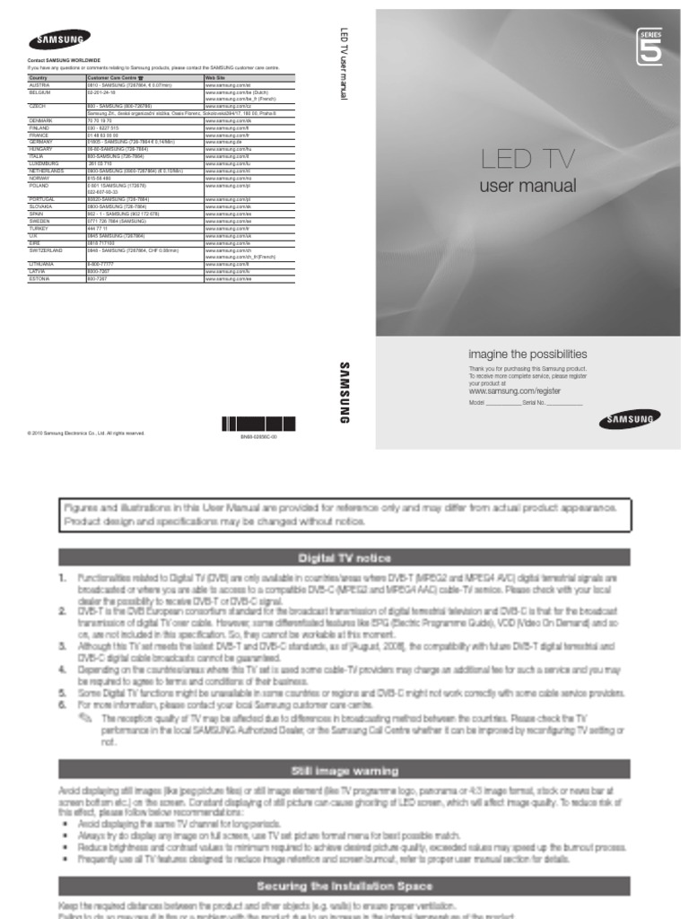 Samsung Manual UE40C5100 | PDF