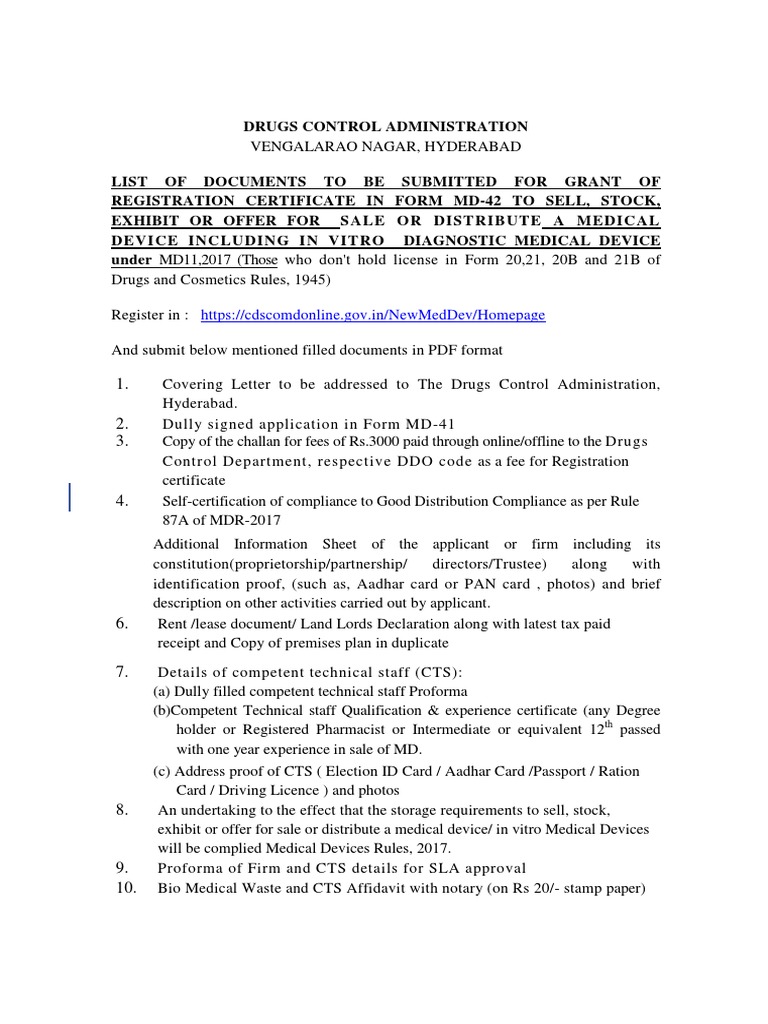 MD-42 Registration Requirements Guide | PDF | Medical Device | Identity ...