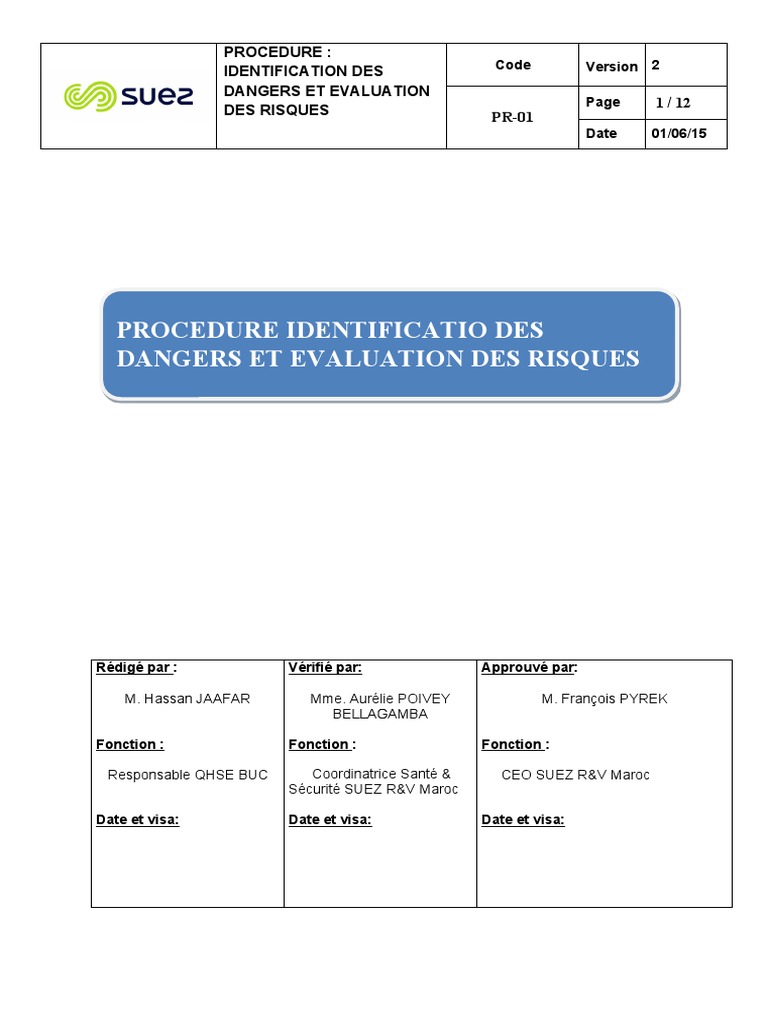 Pr 01 Procedure Evaluation Des Risques Professionnels | PDF