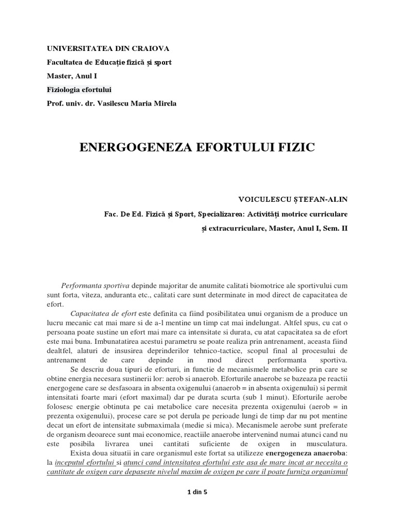 Energogeneza Efortului Fizic - Voiculescu Ștefan Alin | PDF
