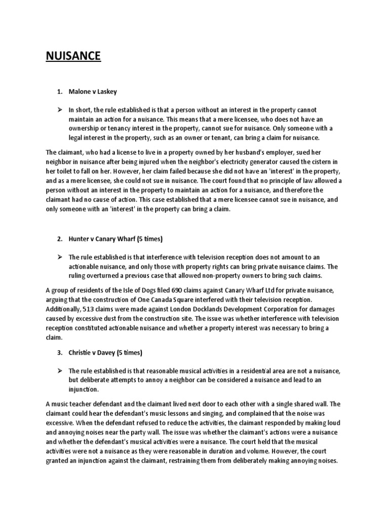 Cases Of Nuisance Pdf Legal Concepts Justice