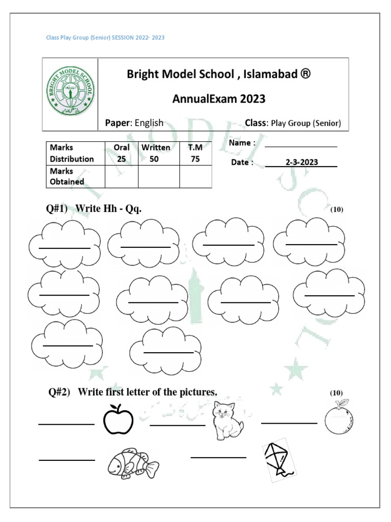 English Play Group Senior Paper - 1 | PDF