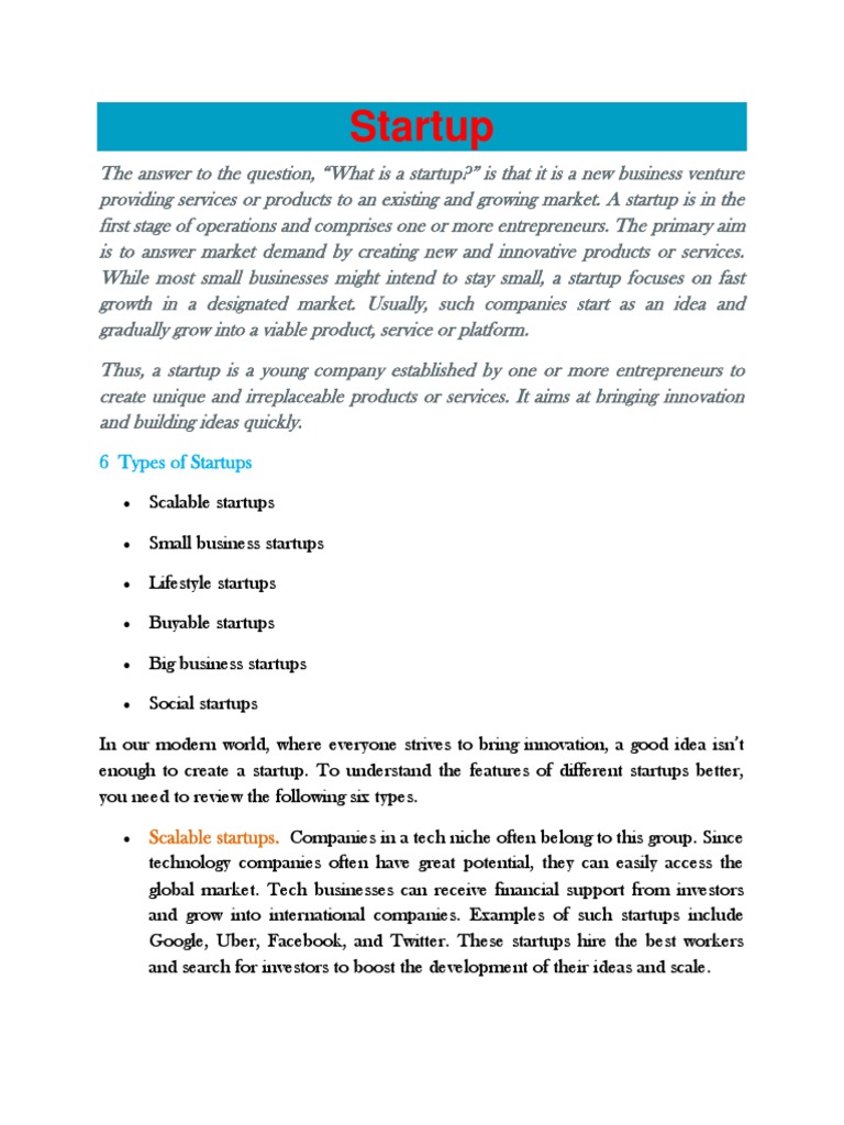 Start Up | PDF | Startup Company | Small Business & Entrepreneurs