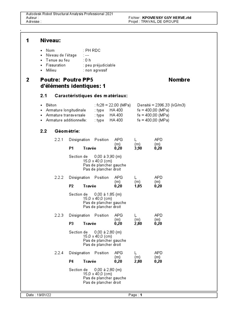 Note de Calcul Poutre PP5 | PDF | Génie du bâtiment | Mécanique
