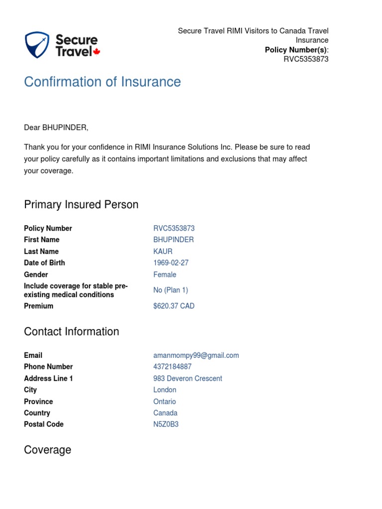 Policy Confirmation PDF | PDF