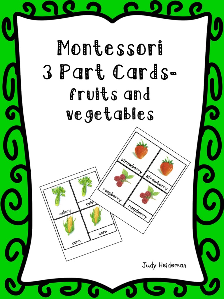 Montessori 3 Part Cards-: Fruits and Vegetables | PDF