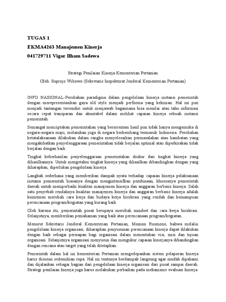 Tugas 1 Manajemen Kinerja | PDF