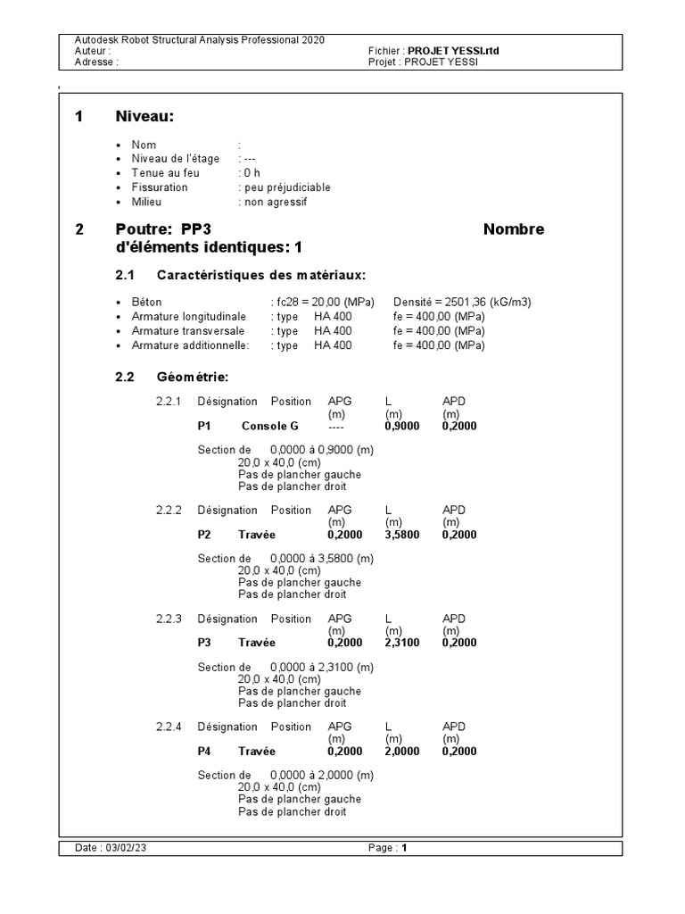 Note de Calcul Poutre RDC | PDF