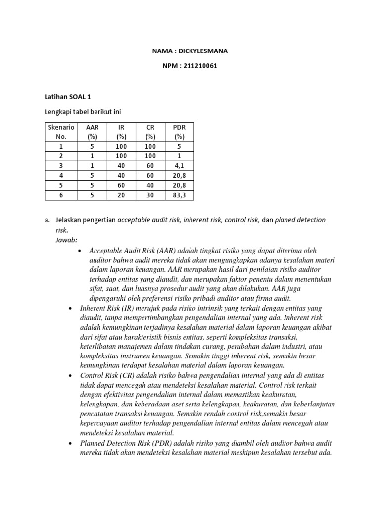 Latihan SOAL Audit Risk Model 1DICKYLESMANA | PDF