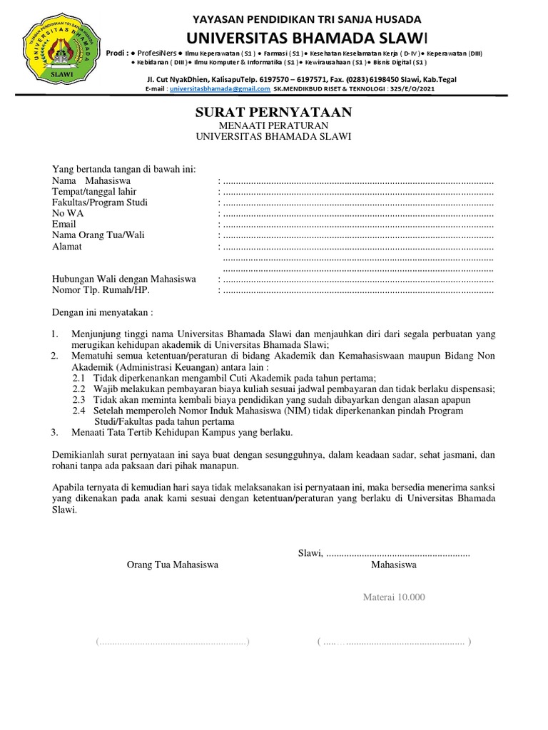 Surat Pernyataan Universitas Bhama | PDF Surat Pernyataan Universitas Bhama | PDF