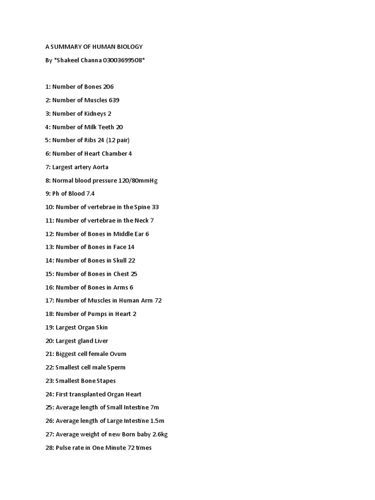 A Summary of Human Biology | PDF