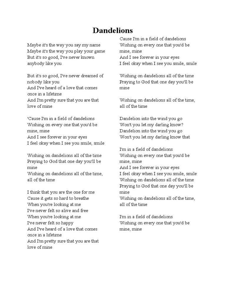 Dandelions Lyrics by Ruth B | PDF