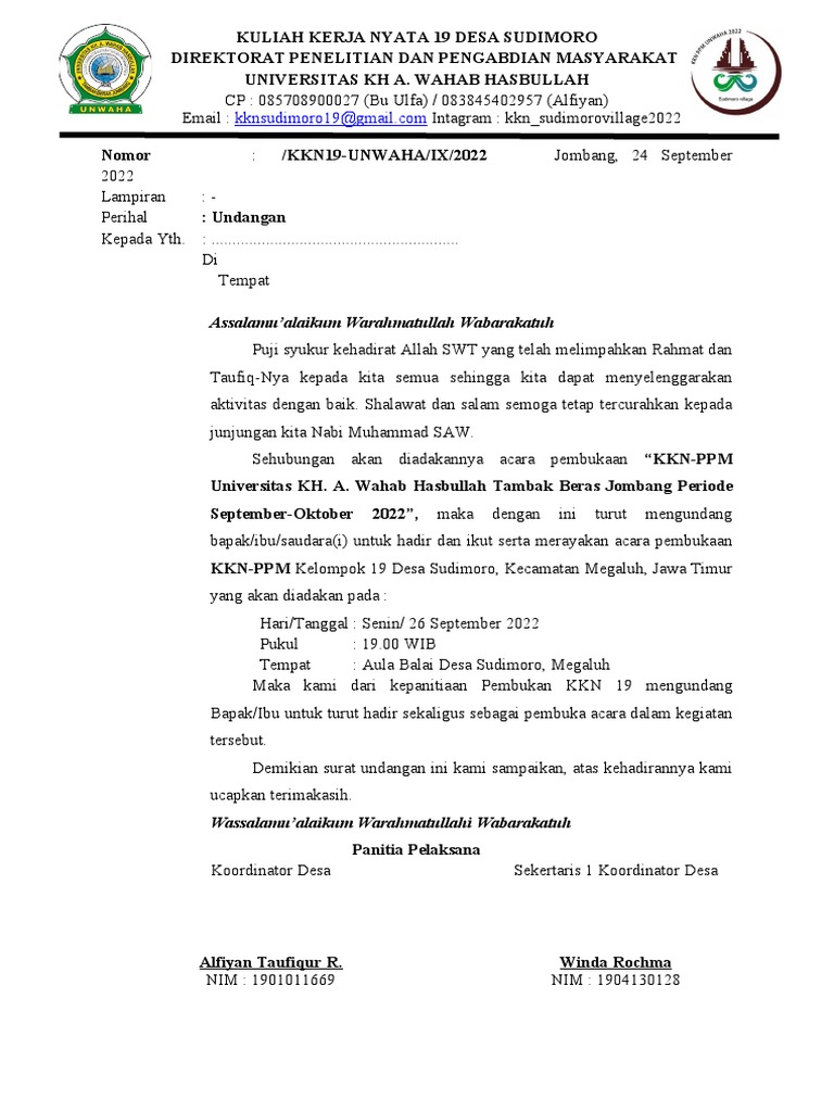 Surat Undangan Pembukaan KKN | PDF