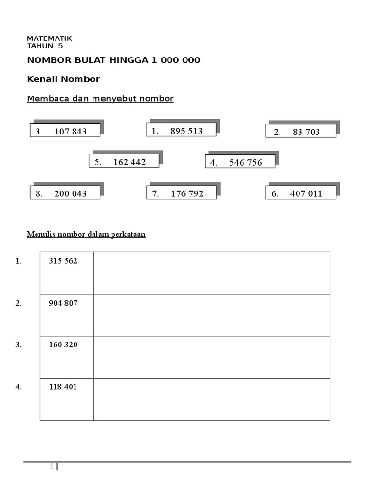 Silibus Matematik Darjah 5: Nombor Bulat | PDF