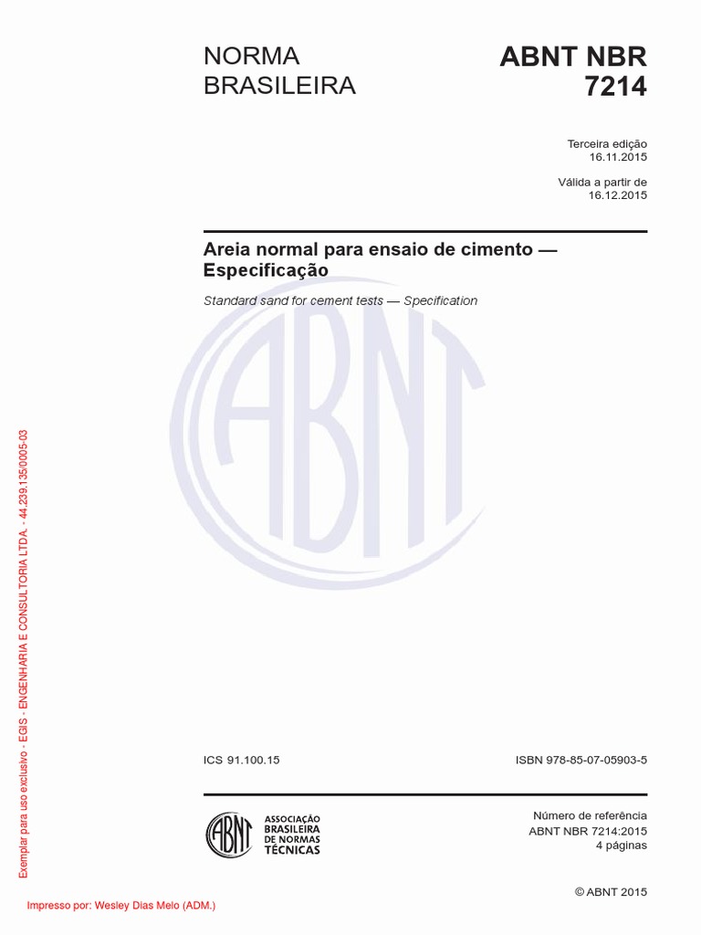 NBR 7214-2015 | PDF | Embalagem e rotulagem | Massa