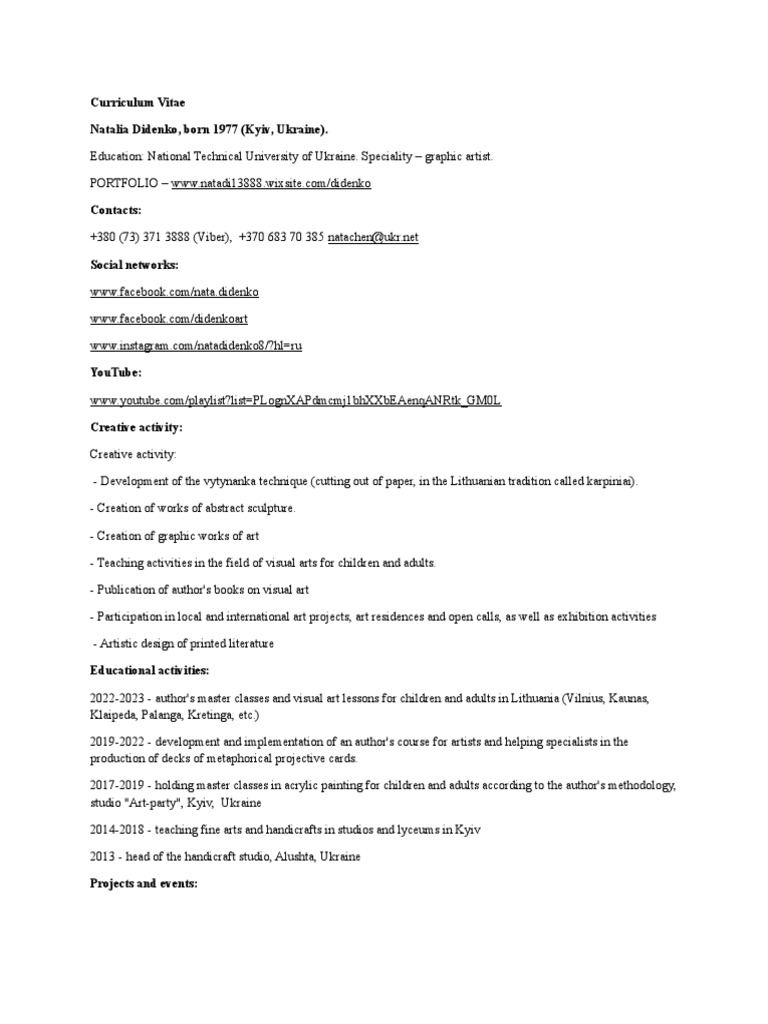 CV Natalia Didenko 2023 | PDF | Lithuania | Ukraine