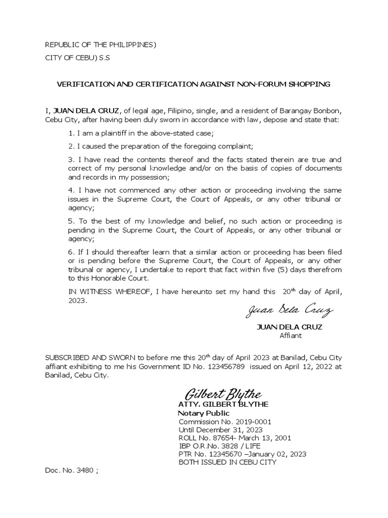 Verification and Certification of Non-Forum Shopping | PDF