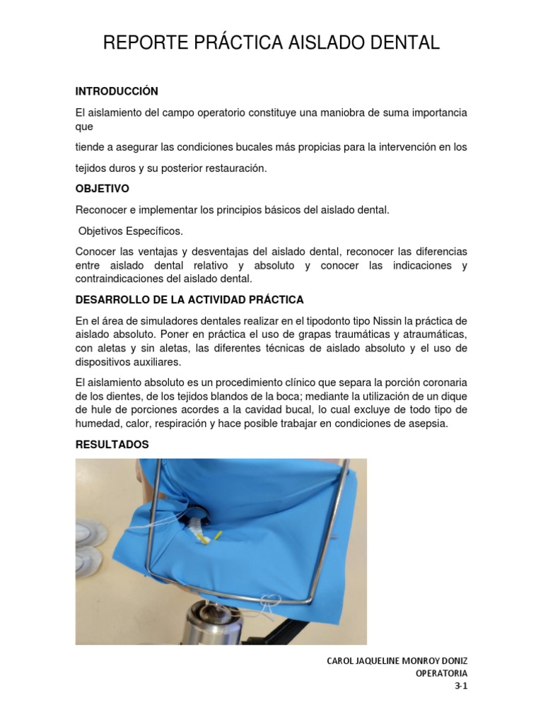 Reporte de Practica #4 Aislado Dental | PDF | Especialidades Medicas