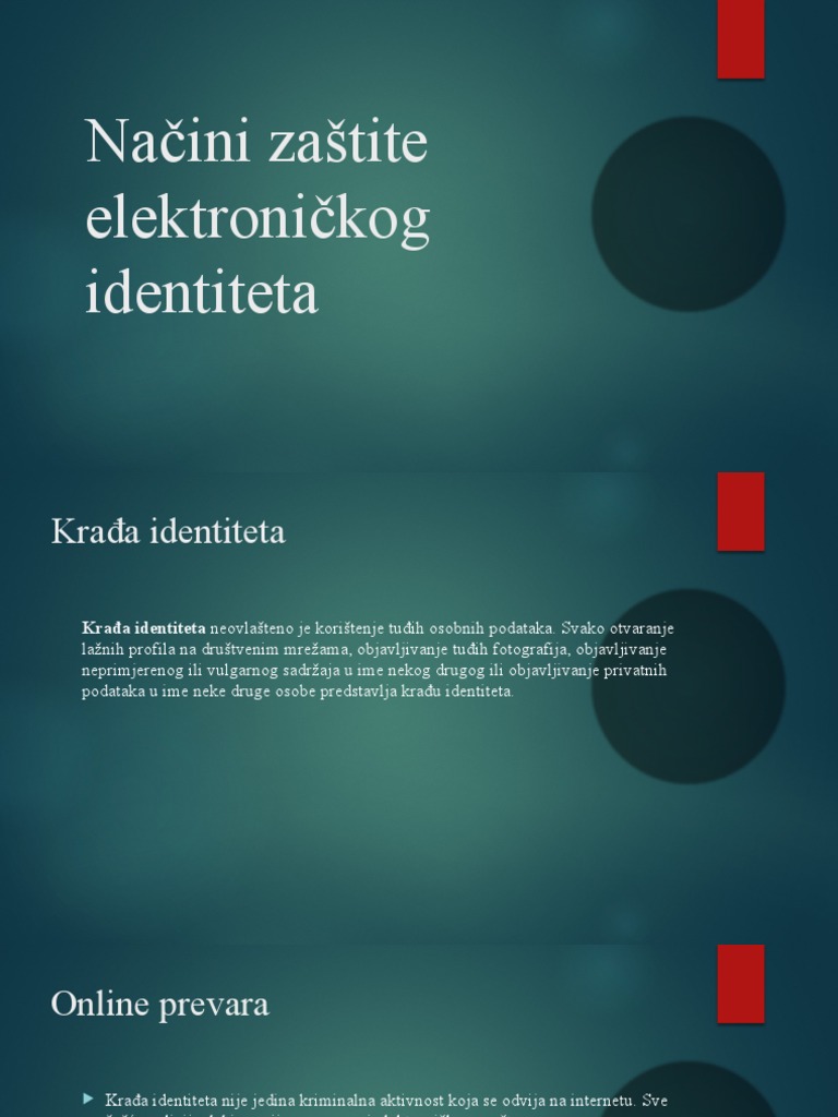 Načini Zaštite Elektroničkog Identiteta | PDF