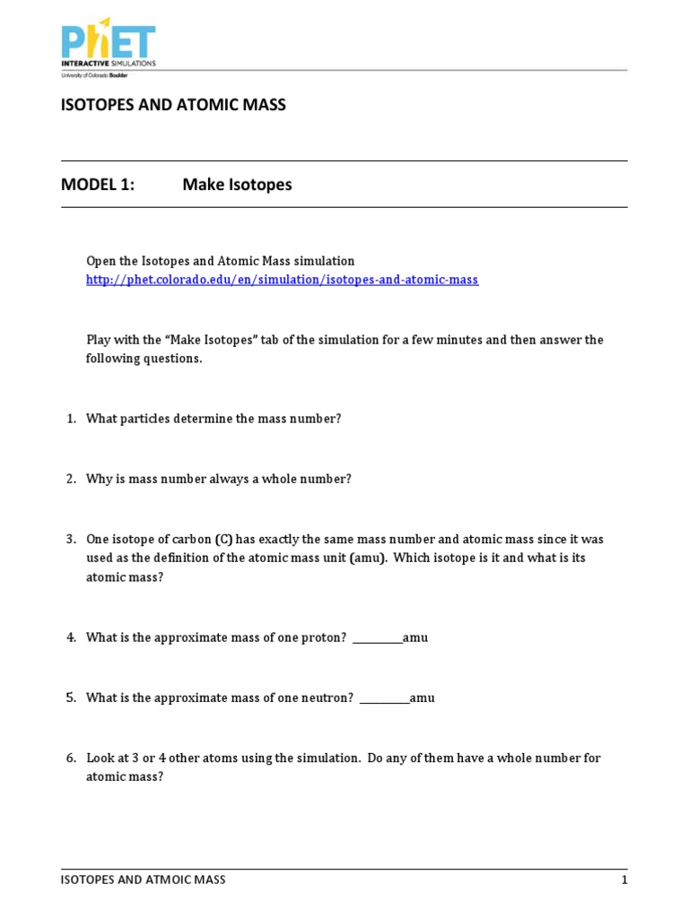 Isotopes and Atomic Mass Simulation Guide | PDF | Isotope | Atoms