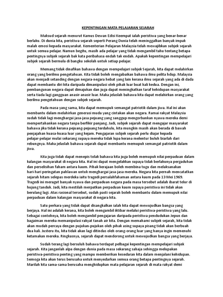 Kepentingan Mata Pelajaran Sejarah Pdf