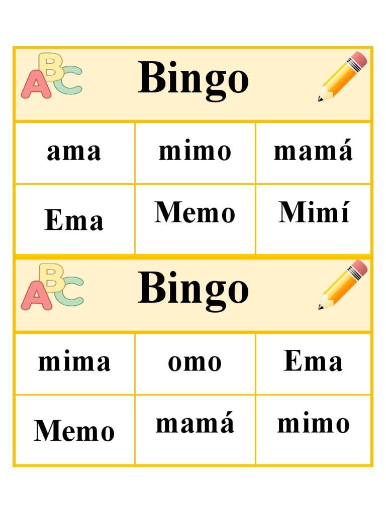 Bingo de Palabras M-L-P y S | PDF