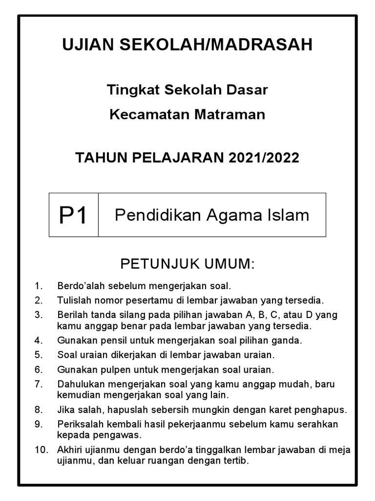 SOAL US PAI TAHUN 2021 - 2022 Paket 1 - Fix | PDF